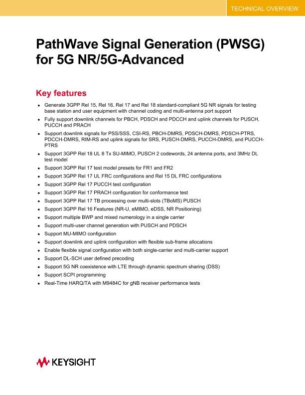 PathWave Signal Generation (PWSG) for 5G NR/5G-Advanced PDF Asset Page | Keysight